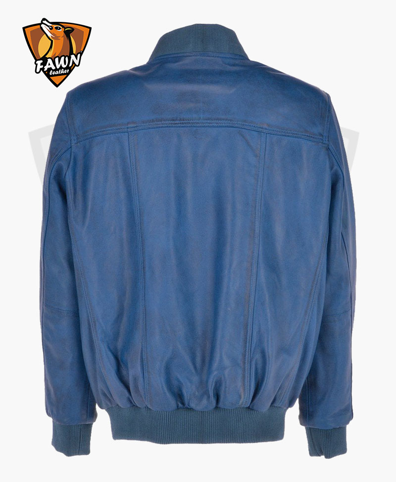 Royal Blue Men’s Vintage Leather Bomber Jacket | Fawn Leathers