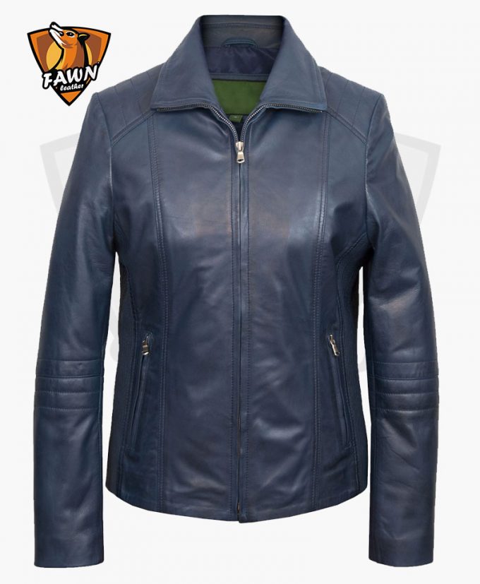 Women’s Blue Real Quality Leather Flight Jacket | Leather Jacket