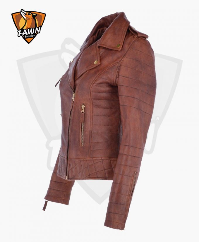 Women’s Tan Leather Motorcycle Jacket | Fawn Leathers