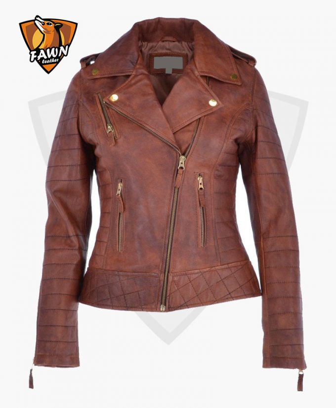 Women’s Tan Leather Motorcycle Jacket | Fawn Leathers